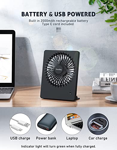 FARADAY Small Table Fans Rechargeable Portable 180°Tilt Folding Desk Fans Battery Operated Personal Fan Ultra Quiet For Home Bedroom Office Desktop, 3 Speeds (Black)