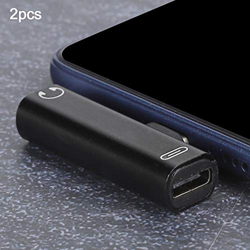 2Pcs Type-C to 3.5MM Audio Adapter,2 in 1 Type-C to 3.5mm Headphone Jack Adapter with Type-C Charging Port, Aluminum Alloy Audio Cable Adapter,Suitable for C-Type Phones, Tablets, PC(Black)