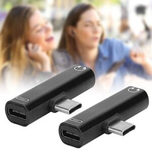 2Pcs Type-C to 3.5MM Audio Adapter,2 in 1 Type-C to 3.5mm Headphone Jack Adapter with Type-C Charging Port, Aluminum Alloy Audio Cable Adapter,Suitable for C-Type Phones, Tablets, PC(Black)