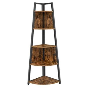 vasagle 71.6 inch tall corner shelf, 5 tier rustic corner bookshelf bookcase, corner ladder shelf multipurpose, plant stand for living room, bedroom, kitchen, brown and black ulls804b01