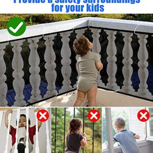 JIFTOK Baby Gate for Stairs, Banister Guard for Kids, Pets, Toys, 10ft L x 2.66 ft H, Mesh Netting Safety Net for Balcony Rail Stair, Stairway Net Baby Safety Products for Indoor & Outdoor (Black)