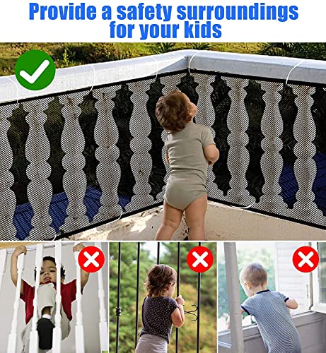 JIFTOK Baby Gate for Stairs, Banister Guard for Kids, Pets, Toys, 10ft L x 2.66 ft H, Mesh Netting Safety Net for Balcony Rail Stair, Stairway Net Baby Safety Products for Indoor & Outdoor (Black)