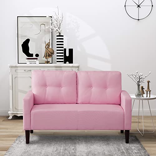 Msaleen Small Sofa Mini Couch Loveseat – Pink Couch Accent Sofa Button Tufted Couch, Mid Century Small Loveseat 2-Seater Contemporary 52" Modern Sofas Mini Couches for Small Spaces Pink Minisofa