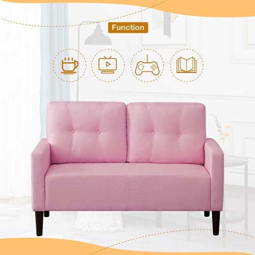 Msaleen Small Sofa Mini Couch Loveseat – Pink Couch Accent Sofa Button Tufted Couch, Mid Century Small Loveseat 2-Seater Contemporary 52" Modern Sofas Mini Couches for Small Spaces Pink Minisofa