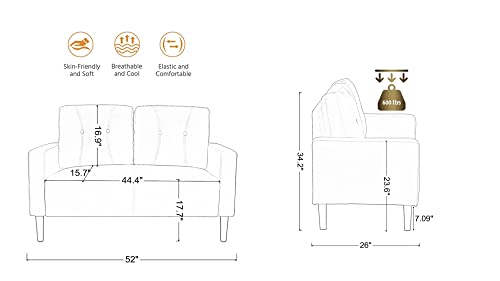 Msaleen Small Sofa Mini Couch Loveseat – Pink Couch Accent Sofa Button Tufted Couch, Mid Century Small Loveseat 2-Seater Contemporary 52" Modern Sofas Mini Couches for Small Spaces Pink Minisofa