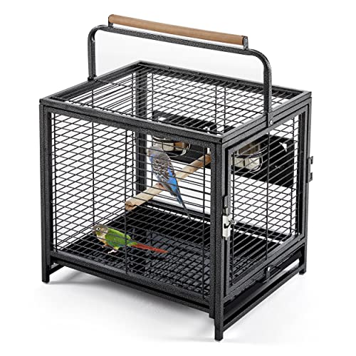 Yaheetech 25.5'' Wrought Iron Bird Travel Carrier Cage Parrot Cage with Handle Wooden Perch & Seed Guard for Small Parrots Canaries Budgies Parrotlets Lovebirds Conures Cockatiels