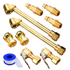 kabcifea 10 pcs heavy duty brass air chuck set,dual head air chuck,1/4 inch dual npt closed ball air chuck,closed flow tire chuck,air hose quick connect adapter with 1 pcs thread seal tape