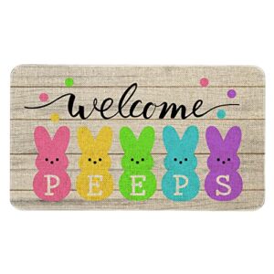 roszwtit easter door mat 30 x 17 inch easter bunny welcome peeps doormat indoor outdoor entrance floor mat non slip easter decor rubber mats