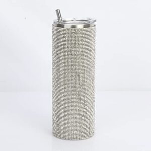 diamond bottle with stainless steel straw - excellent gift for women girl - 20 oz diamond studded glitter water bottle with 1 pcs straw brush - leak-proof insulated coffee cup