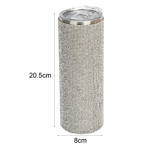 Diamond Bottle with Stainless Steel Straw - Excellent Gift for Women Girl - 20 Oz Diamond Studded Glitter Water Bottle with 1 Pcs Straw Brush - Leak-Proof Insulated Coffee Cup