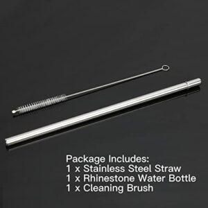 Diamond Bottle with Stainless Steel Straw - Excellent Gift for Women Girl - 20 Oz Diamond Studded Glitter Water Bottle with 1 Pcs Straw Brush - Leak-Proof Insulated Coffee Cup