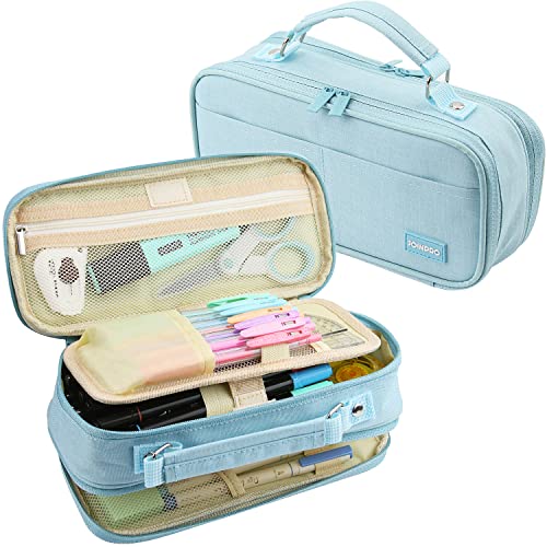 JOINPRO Pencil Case, Large Capacity Pencil Case Organizer; Double Zipper Storage Bag; Big Pencil Pouch for College School Office Teen Girl Boy Men Women Adult (Light Blue)