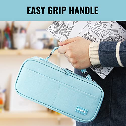 JOINPRO Pencil Case, Large Capacity Pencil Case Organizer; Double Zipper Storage Bag; Big Pencil Pouch for College School Office Teen Girl Boy Men Women Adult (Light Blue)