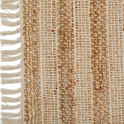 Pebble & Crane - Nottingham Rug - Woven Throw Rug - Jute and Cotton - Area Rug for Kitchen, Living Room, Bedroom, and More - Fringe Trim - 6’ x 9’ - Natural and Beige