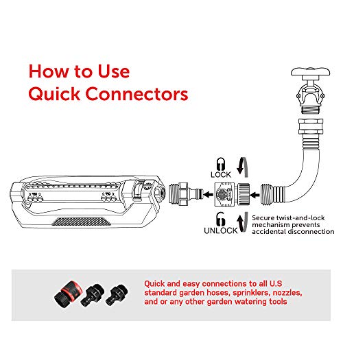 Eden Turbo Oscillating Sprinkler for Large Yard and Lawn W/Quick Connector Starter Set 96212 Covers up to 4,499 sq. ft., black/red