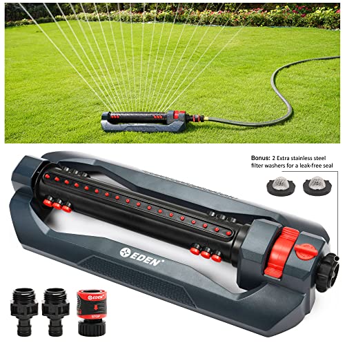 Eden Turbo Oscillating Sprinkler for Large Yard and Lawn W/Quick Connector Starter Set 96212 Covers up to 4,499 sq. ft., black/red