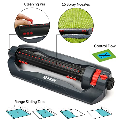 Eden Turbo Oscillating Sprinkler for Large Yard and Lawn W/Quick Connector Starter Set 96212 Covers up to 4,499 sq. ft., black/red