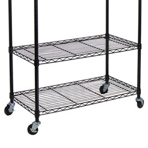 Oceanstar Heavy Duty Rolling Storage Garment Rack with Adjustable Shelves and Hook,Black