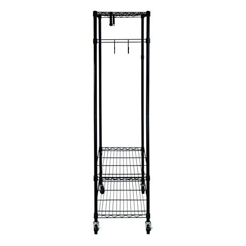 Oceanstar Heavy Duty Rolling Storage Garment Rack with Adjustable Shelves and Hook,Black