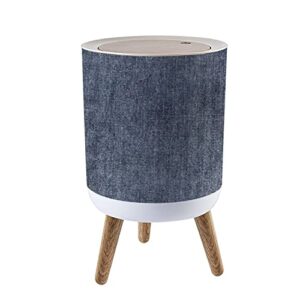 ibpnkfaz89 small trash can with lid dark blue jeans texture denim garbage bin wood waste bin press cover round wastebasket for bathroom bedroom kitchen 7l/1.8 gallon