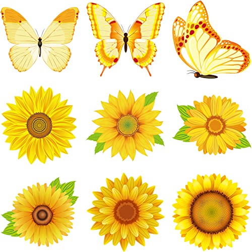 45 Pieces Spring Sun Flower Cutouts, Creative Springtime Flowers Accents Butterfly Gerbera Daisy Bulletin Board Classroom Decoration for Teacher Student School Birthday, 5.5 x 5.5 Inch (Vivid Style)