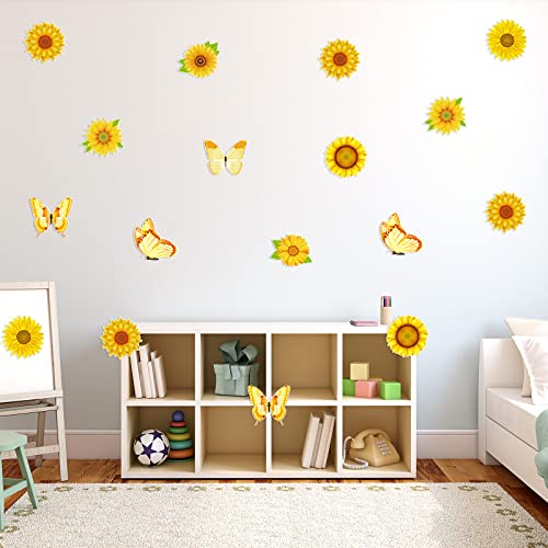 45 Pieces Spring Sun Flower Cutouts, Creative Springtime Flowers Accents Butterfly Gerbera Daisy Bulletin Board Classroom Decoration for Teacher Student School Birthday, 5.5 x 5.5 Inch (Vivid Style)