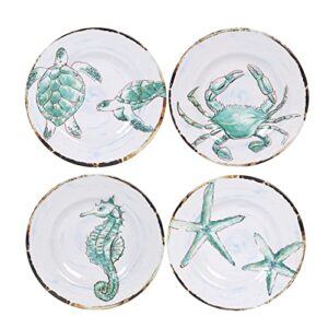 gofunfun melamine salad plates set of 4, salad/dessert plate for outdoor/indoor use, shatterproof, bpa free, dishwasher safe small dinner plates, marine life