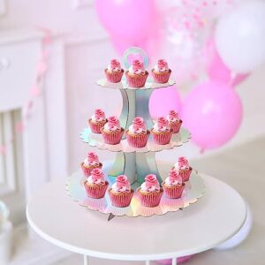 Anjmd 3 Tier Round Rainbow Cupcake Stand Holder Cardboard Mini Dessert Stand Cupcake Tower for 24 Cupcakes Pastry Serving Platter Perfect for Party Baby Shower Birthday Wedding Party Supplies