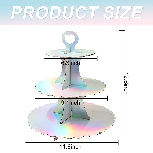 Anjmd 3 Tier Round Rainbow Cupcake Stand Holder Cardboard Mini Dessert Stand Cupcake Tower for 24 Cupcakes Pastry Serving Platter Perfect for Party Baby Shower Birthday Wedding Party Supplies