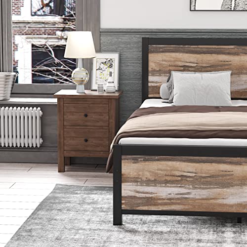 Twin Size Bed Frame with Headboard and Footboard, Farmhouse Twin Metal Platform Bed Frame with Strong Slat Supports Mattress Foundation, No Box Spring Needed, Noise Free, Under Bed Storage, Twin