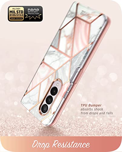 i-Blason Cosmo Series Case for Samsung Galaxy Z Fold 3 Case 5G (2021), Slim Stylish Protective Bumper Case with Built-in Screen Protector (Marble)