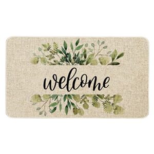 roszwtit spring summer door mat 30 x 17 inch spring eucalyptus floral welcome doormat indoor outdoor entrance floor mat non slip spring summer decor rubber mats