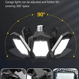 ARSALI 2 Pack LED Garage Light,120W 6+1 Panels Deformable 6500K LED Garage Ceiling Light Multi-Position Adjustable E26 Shop Lights for Garage, Basement, Barn, Workshop, High Bay Light