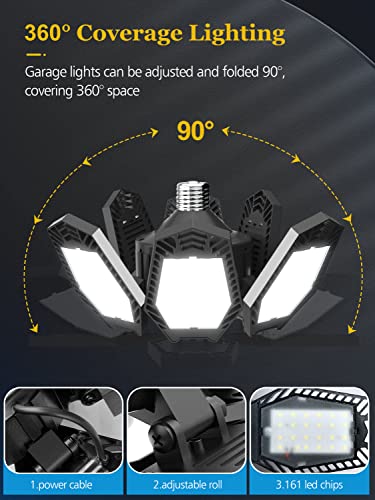 ARSALI 2 Pack LED Garage Light,120W 6+1 Panels Deformable 6500K LED Garage Ceiling Light Multi-Position Adjustable E26 Shop Lights for Garage, Basement, Barn, Workshop, High Bay Light