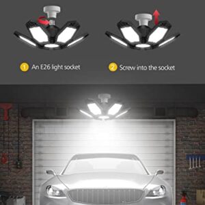 ARSALI 2 Pack LED Garage Light,120W 6+1 Panels Deformable 6500K LED Garage Ceiling Light Multi-Position Adjustable E26 Shop Lights for Garage, Basement, Barn, Workshop, High Bay Light