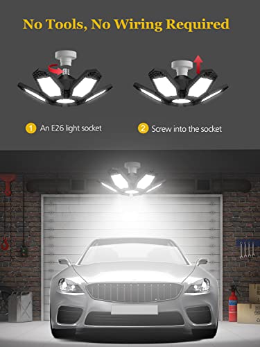 ARSALI 2 Pack LED Garage Light,120W 6+1 Panels Deformable 6500K LED Garage Ceiling Light Multi-Position Adjustable E26 Shop Lights for Garage, Basement, Barn, Workshop, High Bay Light