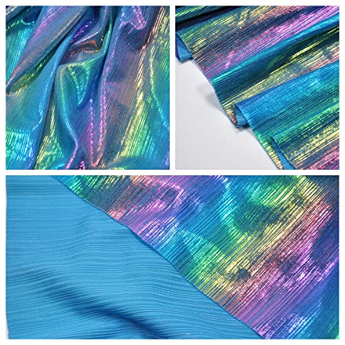 Yutone Shining Iridescent Hologram Laser Fabric Knit Crepe 58inch Wide for Cloth Craft Upholstery by The Yard (36inch SkyBlue), 1 Yard