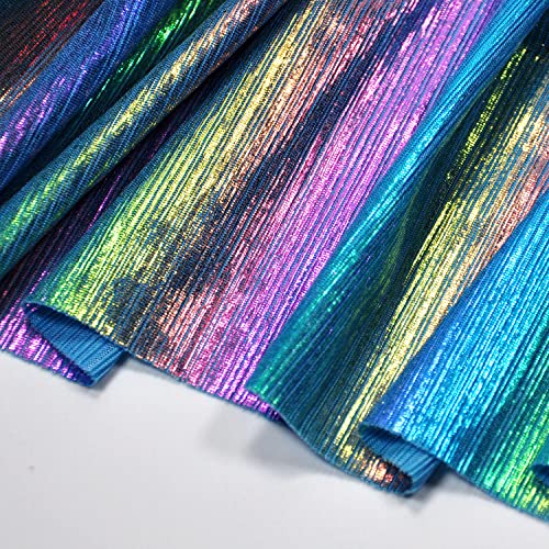 Yutone Shining Iridescent Hologram Laser Fabric Knit Crepe 58inch Wide for Cloth Craft Upholstery by The Yard (36inch SkyBlue), 1 Yard