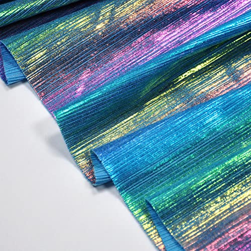 Yutone Shining Iridescent Hologram Laser Fabric Knit Crepe 58inch Wide for Cloth Craft Upholstery by The Yard (36inch SkyBlue), 1 Yard