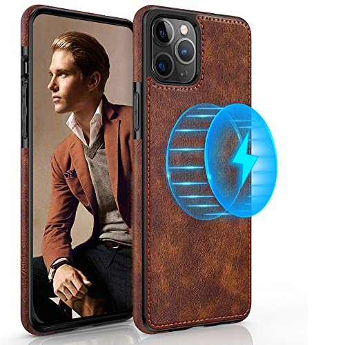 LOHASIC for iPhone 13 Pro Max Leather Case Compatible with Magsafe, Slim Luxury PU Non-Slip Grip Rugged Bumper Shockproof Full Body Protective Cover Phone Cases for iPhone 13 Pro Max 6.7" - Brown