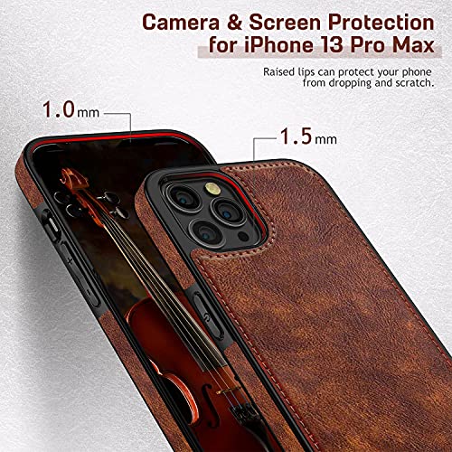 LOHASIC for iPhone 13 Pro Max Leather Case Compatible with Magsafe, Slim Luxury PU Non-Slip Grip Rugged Bumper Shockproof Full Body Protective Cover Phone Cases for iPhone 13 Pro Max 6.7" - Brown