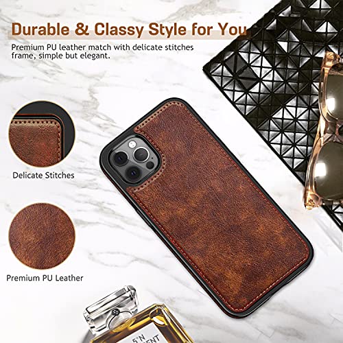 LOHASIC for iPhone 13 Pro Max Leather Case Compatible with Magsafe, Slim Luxury PU Non-Slip Grip Rugged Bumper Shockproof Full Body Protective Cover Phone Cases for iPhone 13 Pro Max 6.7" - Brown