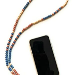 Wooden beaded phone chain lanyard gift for women stocking stuffer (Blue with Universal Tab)