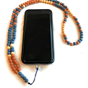 Wooden beaded phone chain lanyard gift for women stocking stuffer (Blue with Universal Tab)