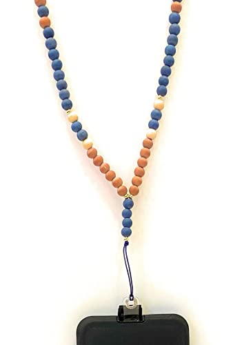 Wooden beaded phone chain lanyard gift for women stocking stuffer (Blue with Universal Tab)