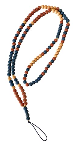 Wooden beaded phone chain lanyard gift for women stocking stuffer (Blue with Universal Tab)