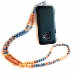 Wooden beaded phone chain lanyard gift for women stocking stuffer (Blue with Universal Tab)