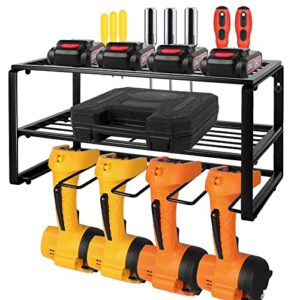 power tool organizer, garage shelving tool organizers and storage, drill holder wall mount, heavy duty metal tool rack, utility storage rack for cordless drill, removable design, for father,husband