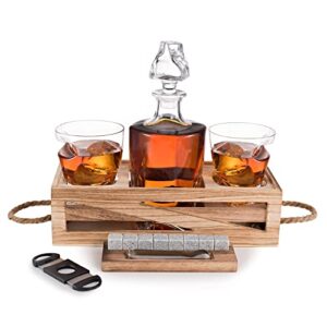 whiskey decanter gift set - husband birthday gifts chilling rocks stones scotch bourbon holder – 2 whiskey glasses - perfect whiskey decanter set for scotch alcohol bourbon gift for men dad boyfriend