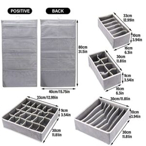 5pcs Underwear Drawer Organizers Divider Foldable Cabinet Closet Hanging Bag, Wardrobe Storage Box for Clothes, Socks, Ties, Belts(Grey)